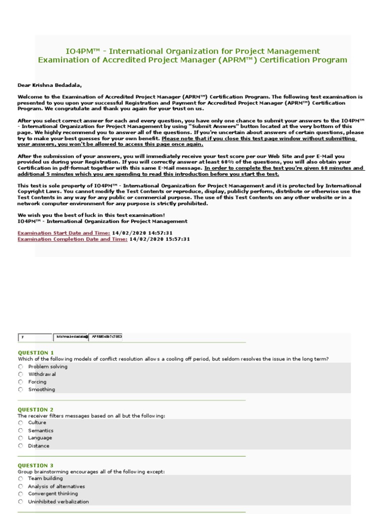 IO4PM™ - International Organization For Project Management Examination of Accredited Project ...