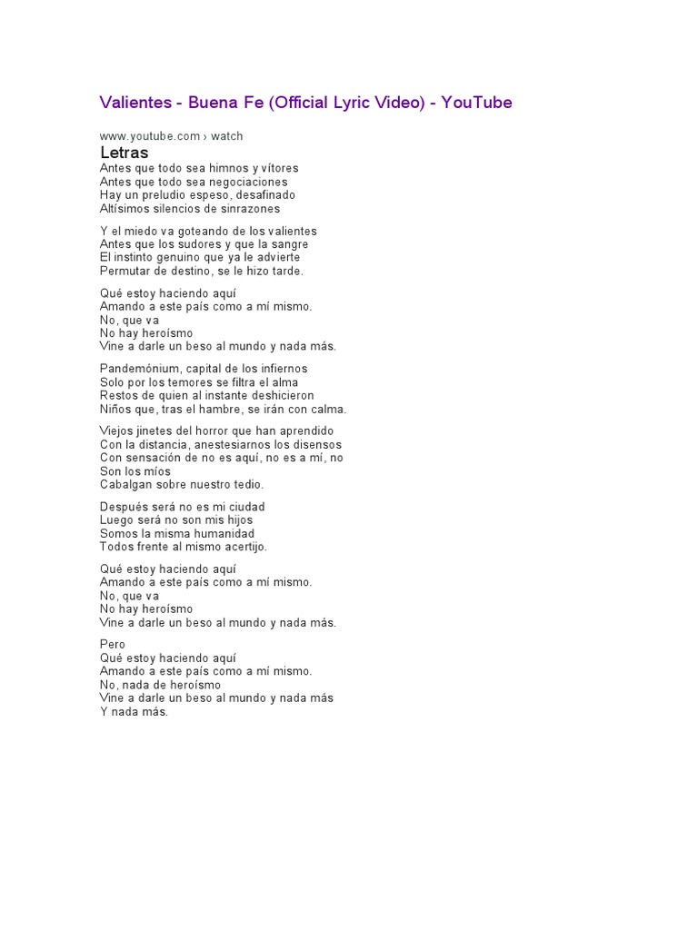 Valientes Buena Fe Letra | PDF