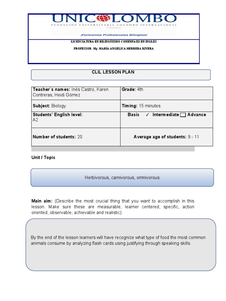 CLIL Lesson Plan | PDF | Vocabulary | Learning