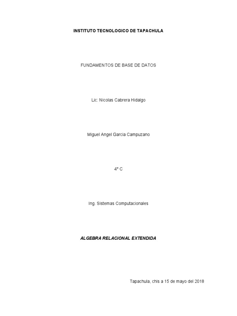 Algebra Relacional Extendida | PDF | Conceptos matemáticos | Enseñanza ...