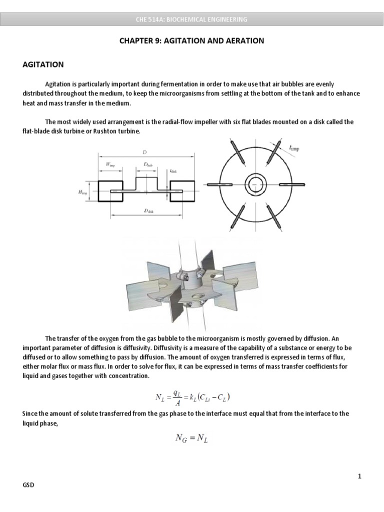 Chapter 9: Agitation and Aeration Agitation: Che 514A: Biochemical ...