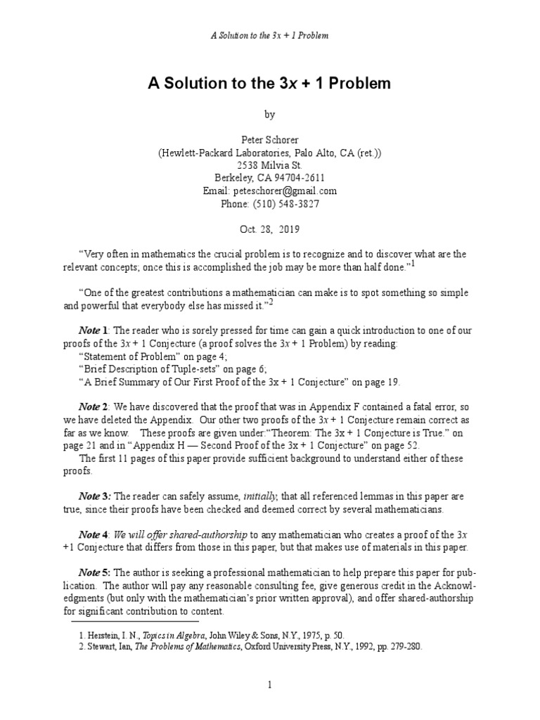 A Solution To The 3x + 1 Problem | PDF | Conjecture | Mathematical Concepts