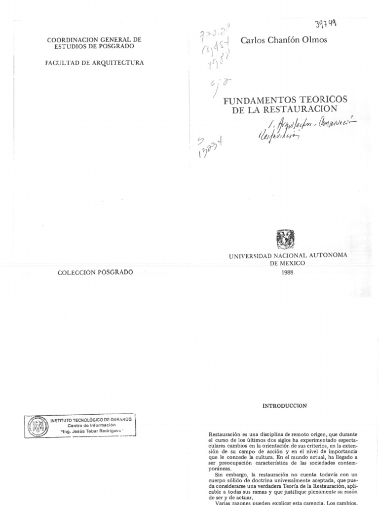 CHANFON O., C. - Fundamentos Teóricos de La Restauración PDF | PDF ...