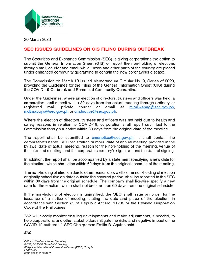 2020 Press Release SEC GIS During COVID | PDF | U.S. Securities And ...