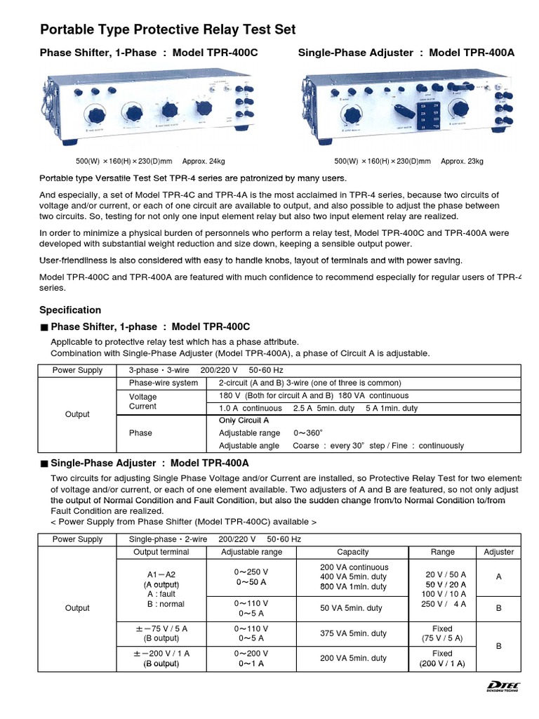 Portable Protective Relay Test Sets for Phase Adjustment & Single ...