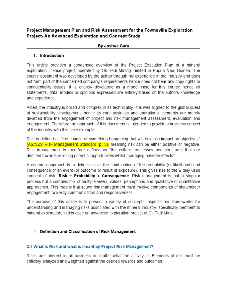Risk Assessment and Management in The Exploration and Mining | PDF ...