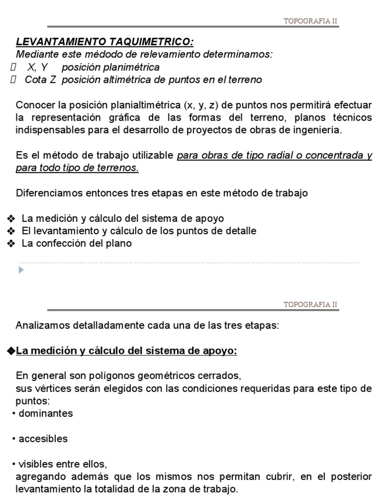 Levantamiento Taquimétrico: Método y Etapas | PDF | Topografía | Medición