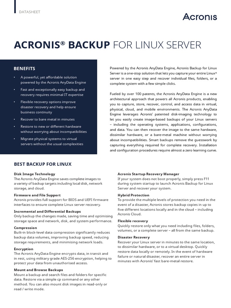 Acronis Backup For Linux Server: Benefits | PDF | Backup | Computer ...