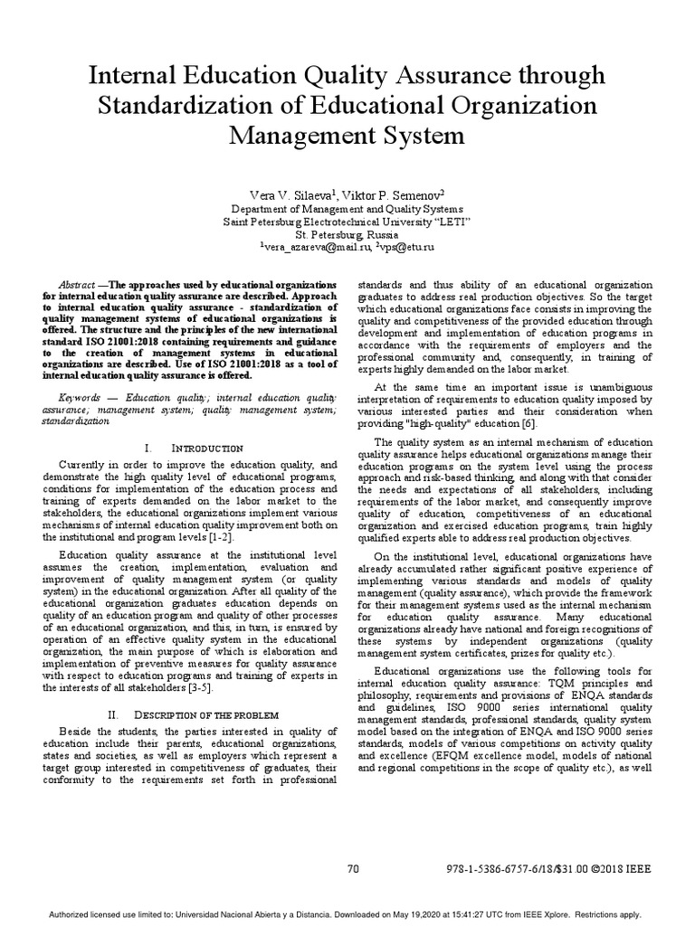 Internal Education Quality Assurance Through Standardization of ...