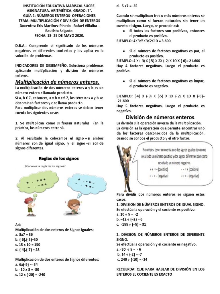 Hoja De Trabajo Para Dividir Y Multiplicar Números Enteros