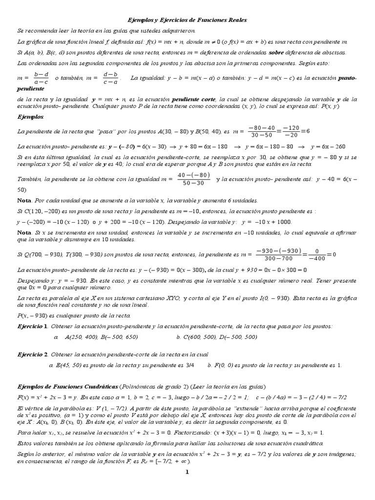 Ejemplos y Ejercicios de Funciones Reales | PDF | Pendiente | Logaritmo