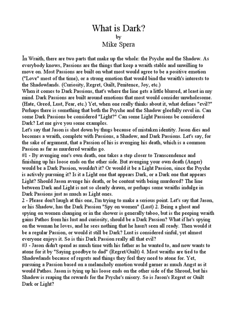 What Defines Dark and Light Passions in Wraith | PDF | Lust | Seven ...