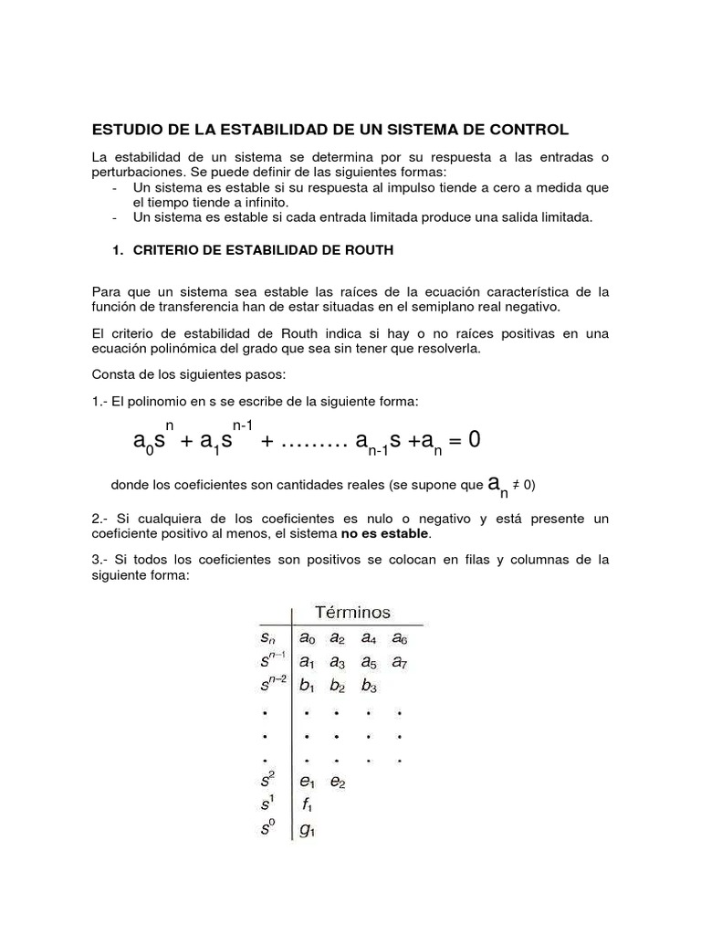 Criterio de Estabilidad de Routh-Hurwitz | PDF | Ecuaciones | Álgebra