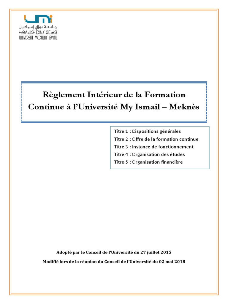 Règlement Intérieur de la Formation Continue | PDF | Gestion des ...