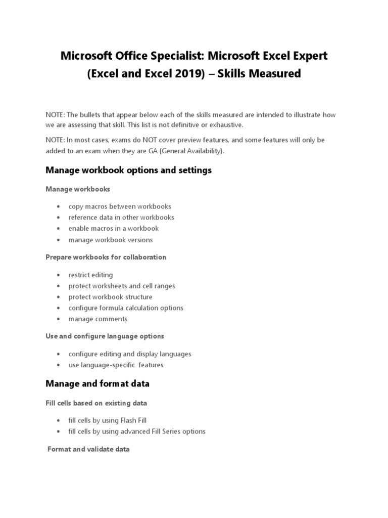 Excel Expert Skills Overview 2019 | PDF | Microsoft Excel | Information ...