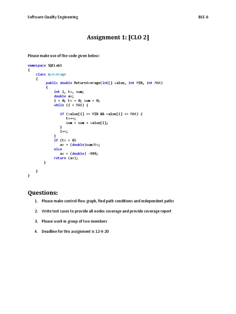 Assignment 1: (CLO 2) : Namespace Class Public Double Int Int Int Int ...