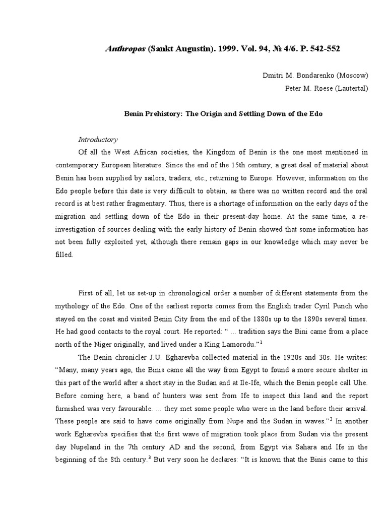 Benin Prehistory The Origin and Settling | PDF | Hunter Gatherer | West ...