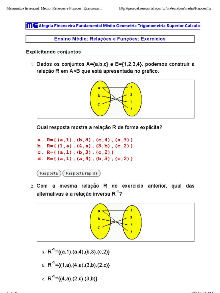 Exercicios resolvidos | Função (Matemática) | Conceitos Matemáticos
