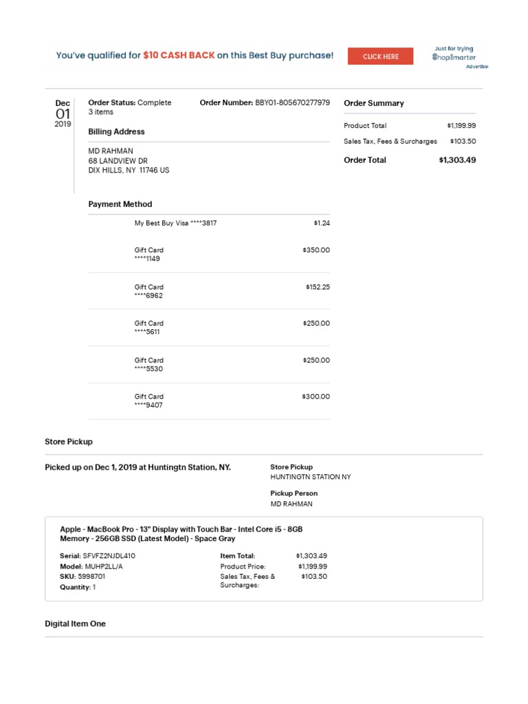 Best Buy Order Details | PDF | Computer Related Introductions ...