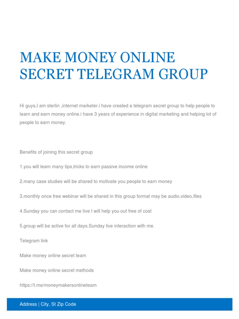 Telegram Secret Group Make Money Online PDF | PDF