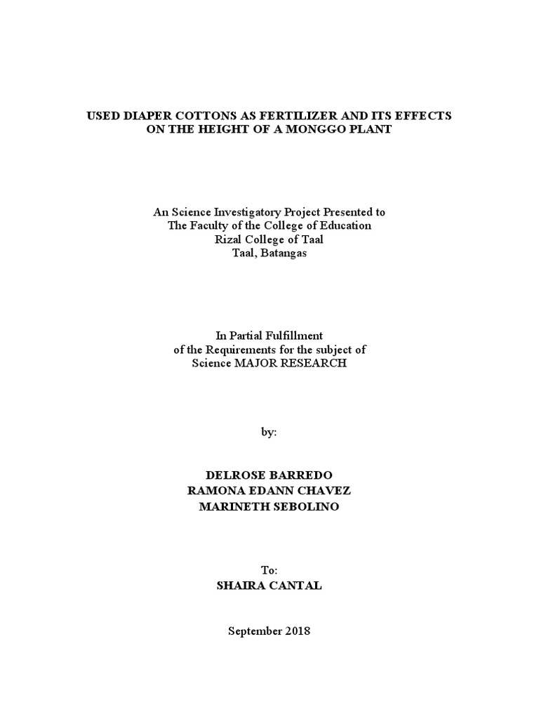 Science Investigatory Project Format | PDF | Diaper | Soil