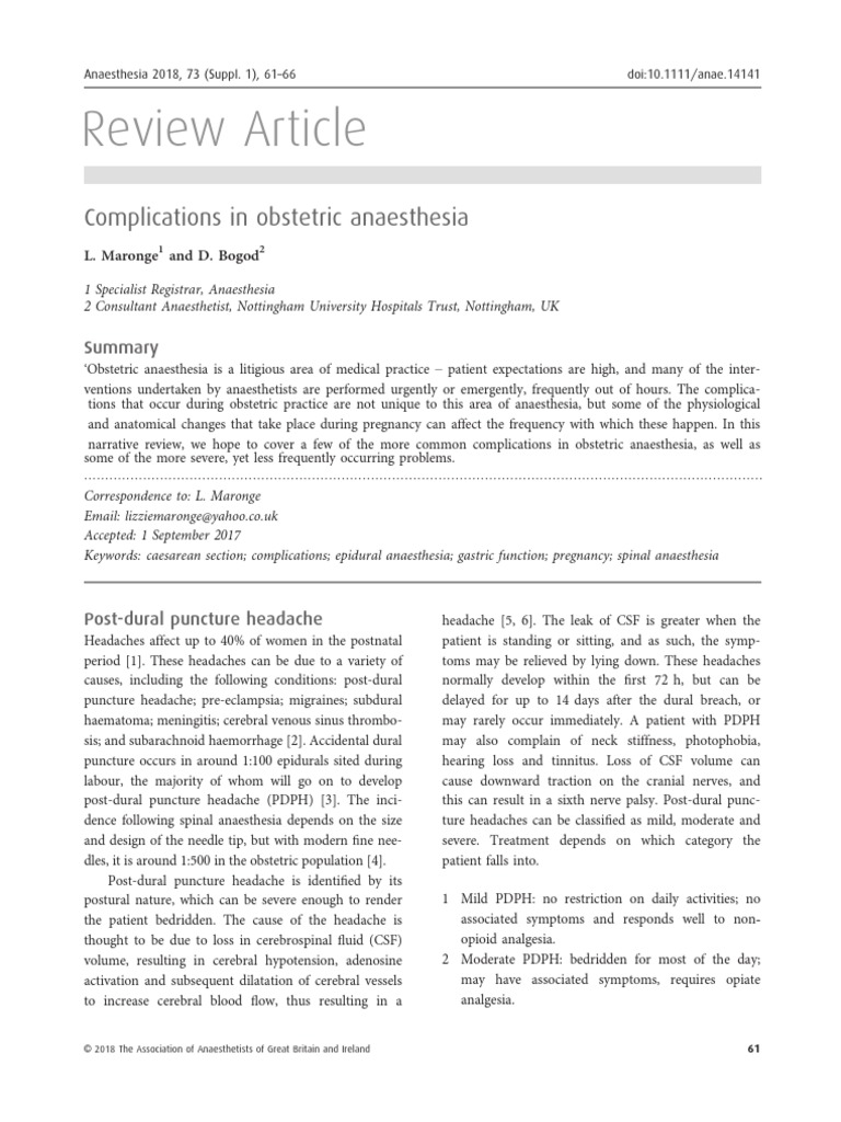 Maronge Et Al-2018-Anaesthesia | PDF | Anesthesia | Caesarean Section