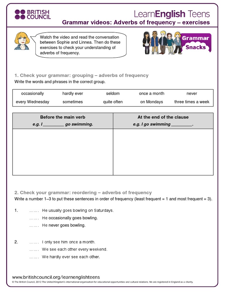 Adverbs of Frequency - Exercises PDF | PDF Adverbs of Frequency - Exercises PDF | PDF
