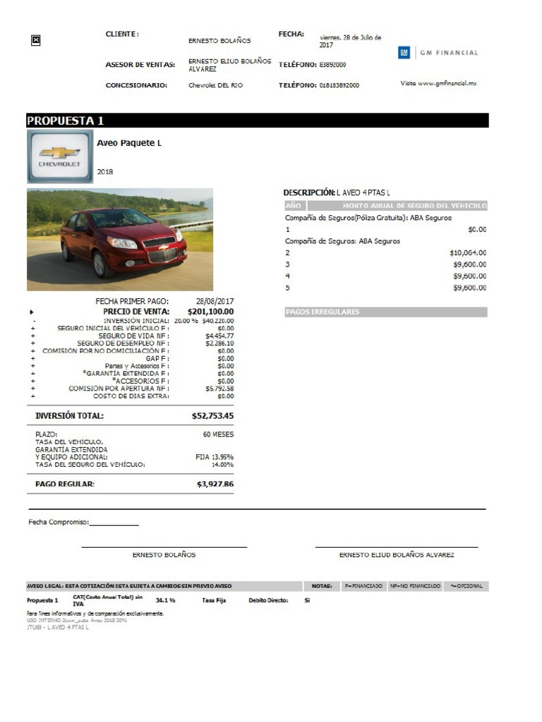 Cotización Chevrolet | PDF