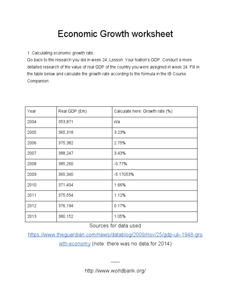 Economic Growth Worksheet: Wth-Economy | PDF | Business Cycle ...