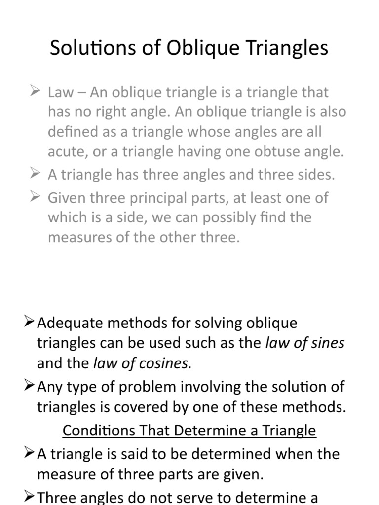 Solving Oblique Triangles Explained | PDF | Science & Mathematics