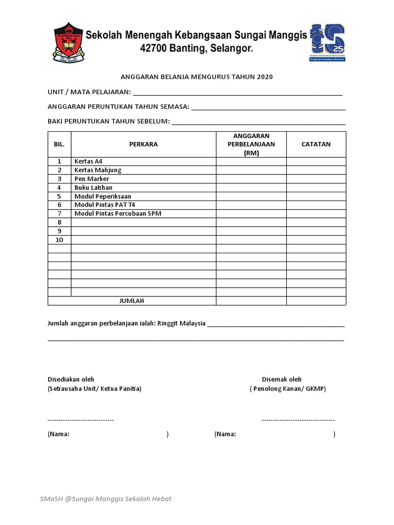 Anggaran Belanja Mengurus Tahun 2020 | PDF
