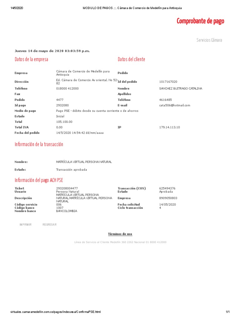 MODULO DE PAGOS - Cámara de Comercio de Medellín para Antioquia | PDF | Bancario | Pagos