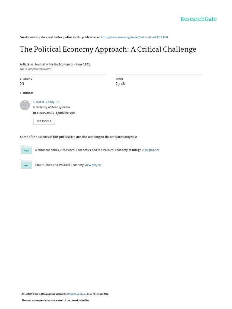 GANDY JR - PoliticalEconomy | PDF | Choice | Neoclassical Economics