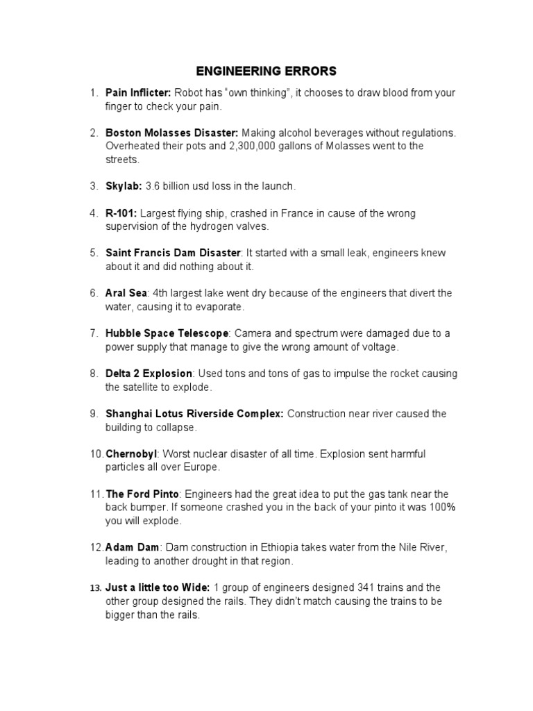 Major Engineering Failures and Disasters | PDF