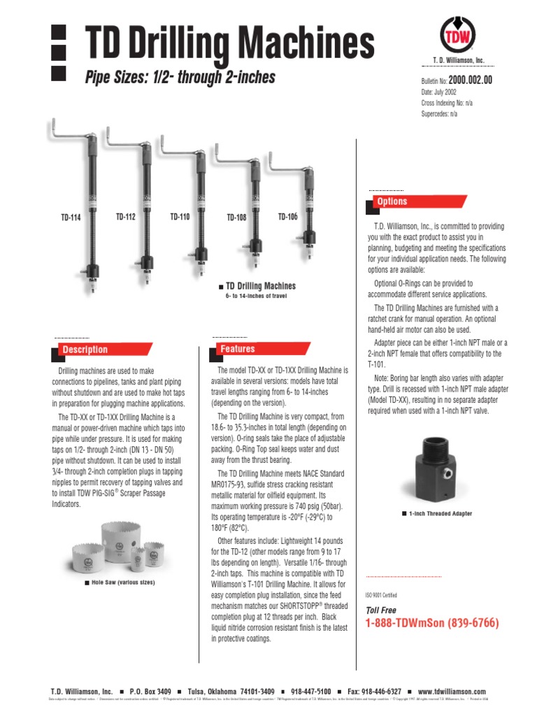 TD Drilling Machines: Pipe Sizes: 1/2-Through 2-Inches | PDF | Pipe ...