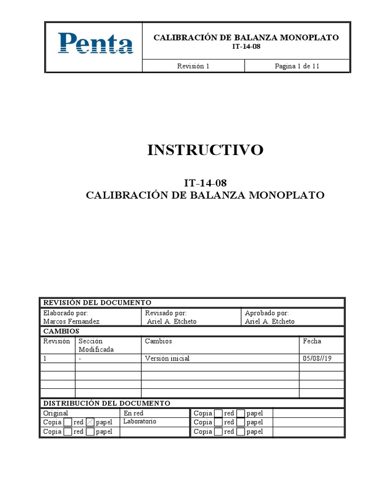 IT-14-08-r1 Calibración de Balanza Monoplato | PDF | Calibración ...