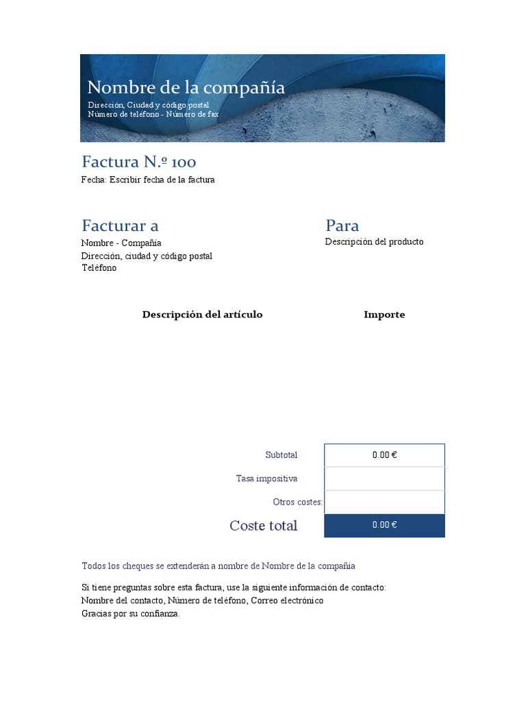 Nombre de La Compañía: Factura N.º 100 | PDF