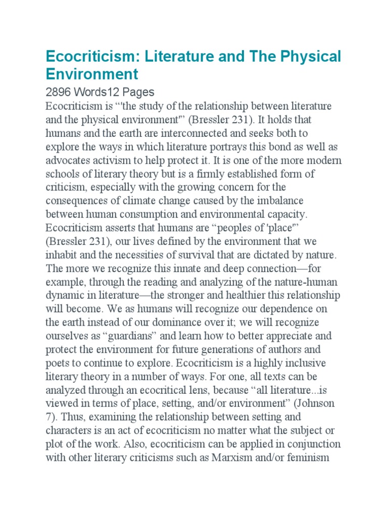 Ecocriticism: Literature and The Physical Environment | PDF