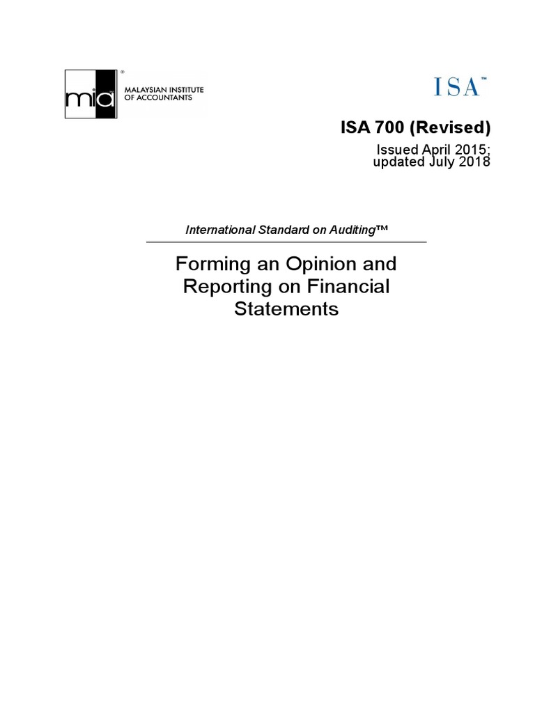 Forming An Opinion and Reporting On Financial Statements: ISA 700 (Revised) | PDF | Auditor's ...