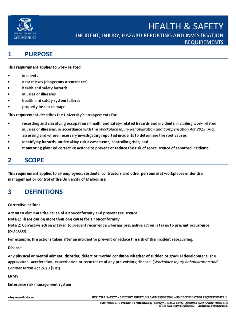 Incident Injury Hazard Reporting and Investigation Requirements | PDF ...
