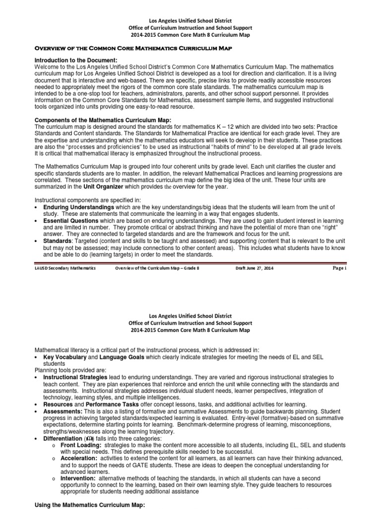 LAUSD 2014-2015 Math 8 Curriculum Map | PDF | Numbers | Common Core ...