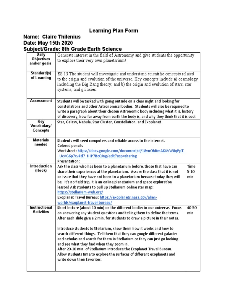 Astronomy Lesson Plan | PDF | Astronomy | Universe