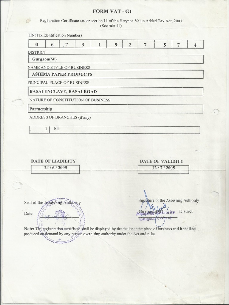Vat Certificate PDF | PDF