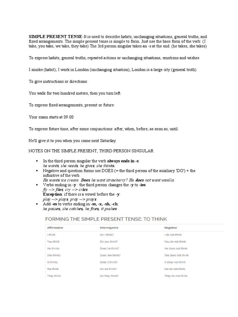 SIMPLE PRESENT TENSE-It Is Used To Describe Habits, Unchanging ...