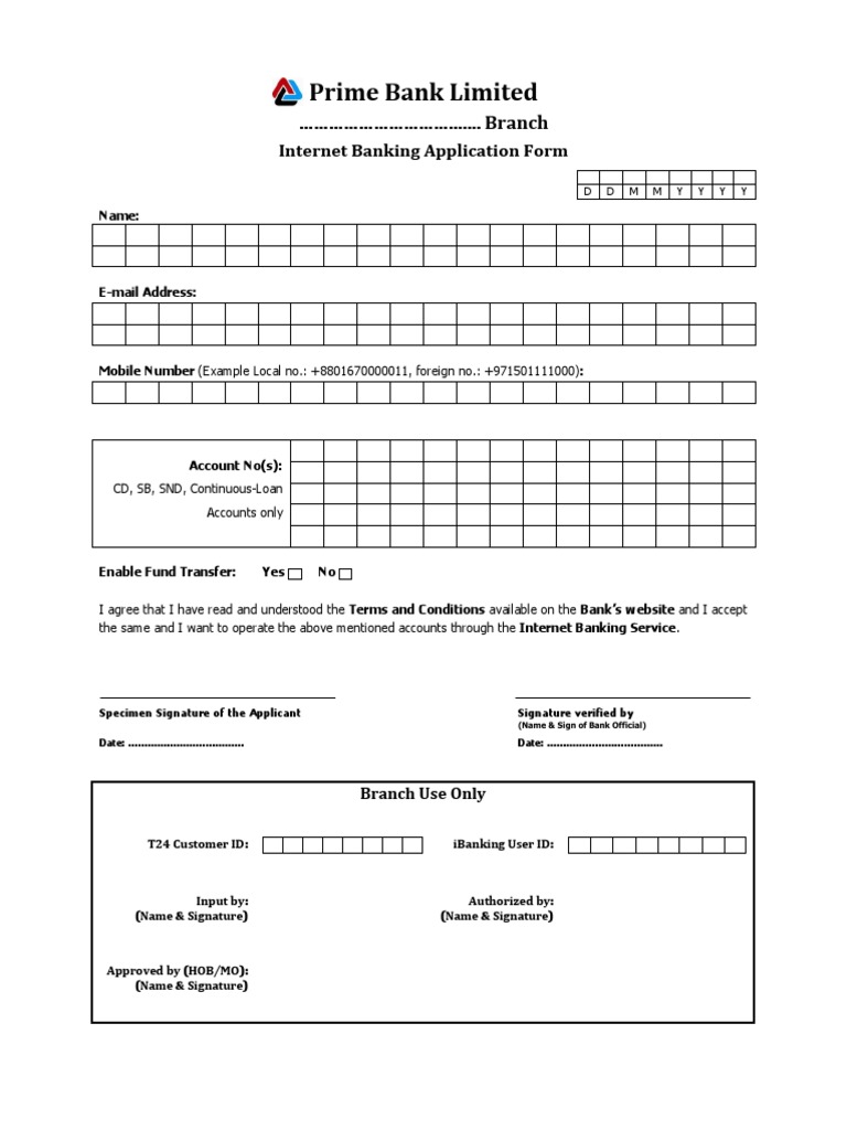 Internet Banking Application Form PDF | PDF