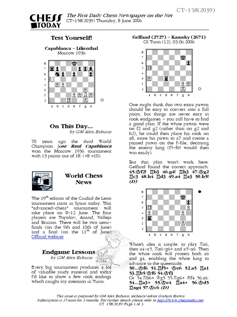 Test Yourself!: The First Daily Chess Newspaper On The Net | PDF ...