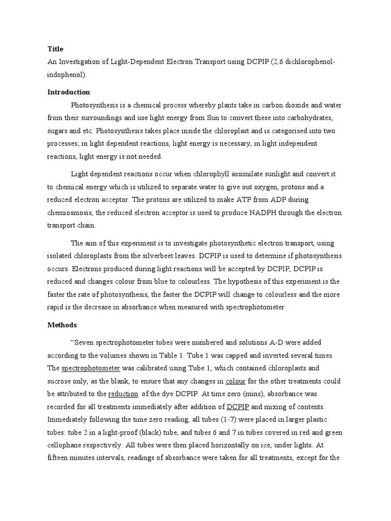 Photosynthesis Lab Report | PDF | Photosynthesis | Biology