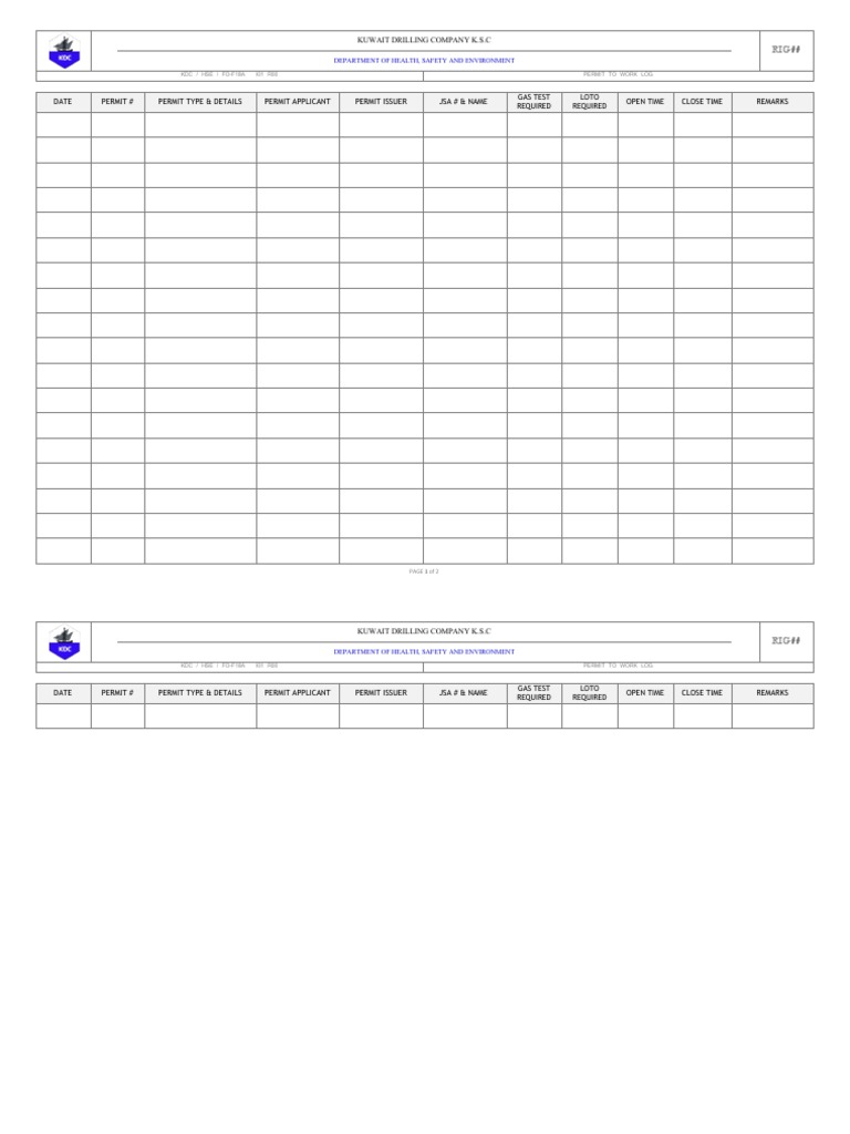 18A - FO - Permit To Work Log | PDF