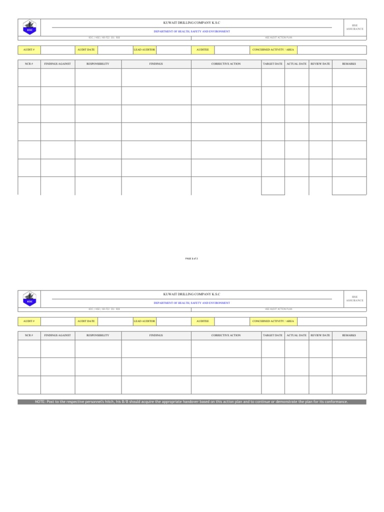22 - AR - HSE Audit Action Plan | PDF | Financial Audit | Audit