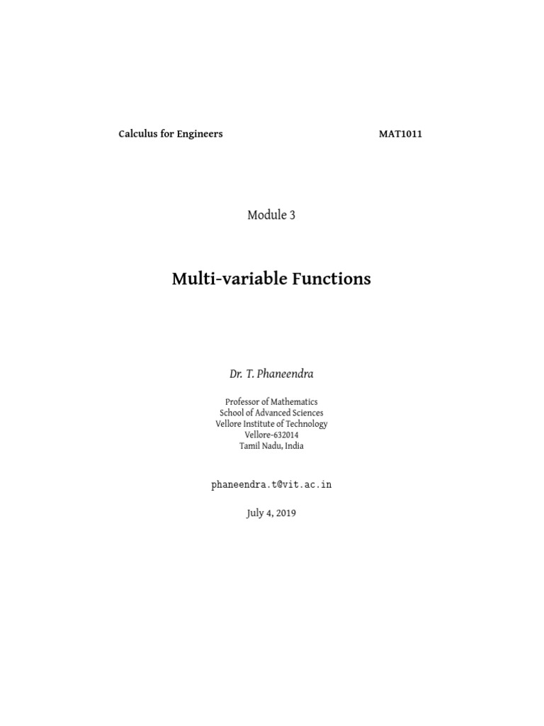 Multi-Variable Functions: Calculus For Engineers MAT1011 | PDF | Contour Line | Function ...